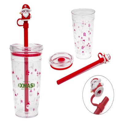 VASO DE PLÁSTICO DE 450 ML. CON POPOTE DE SANTA CLAUS NOEL A3191 Mod ...